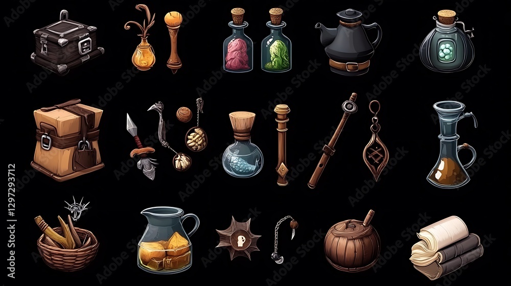 Fantasy Game Assets: Hand-Drawn 2D Illustrations of Potions, Tools, and ...