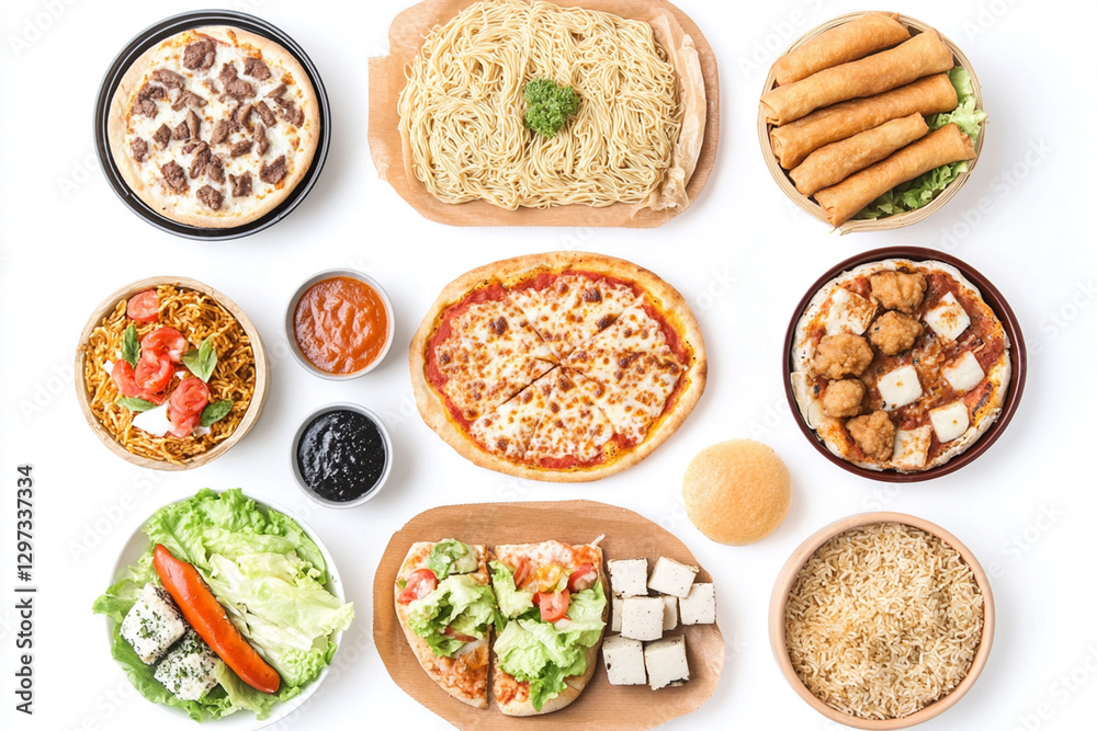 Various fast food top view set. All Fast foods collection isolated on ...