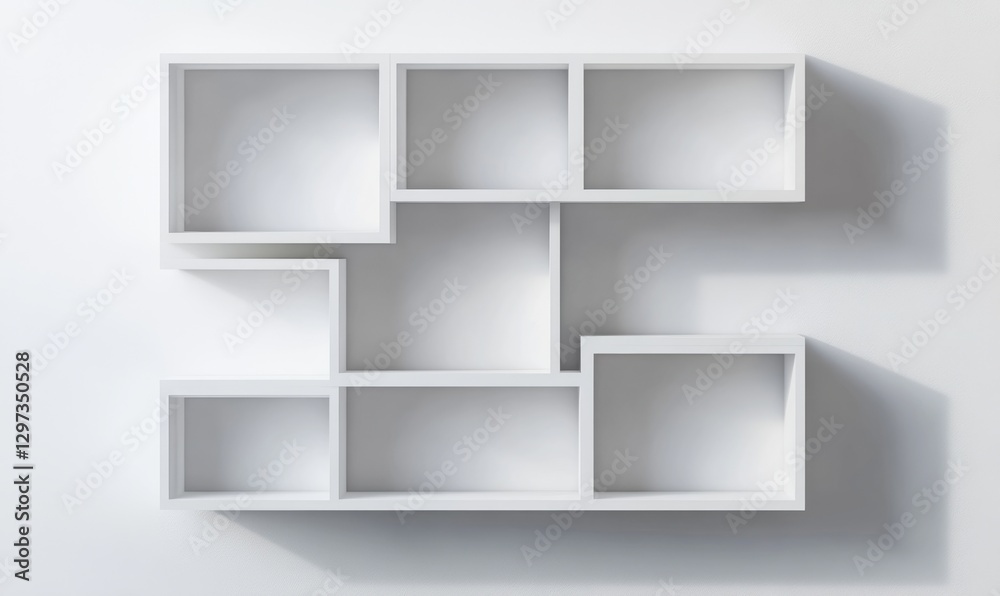 Modern white wall mounted puzzle shelving unit Stock Photo | Adobe Stock