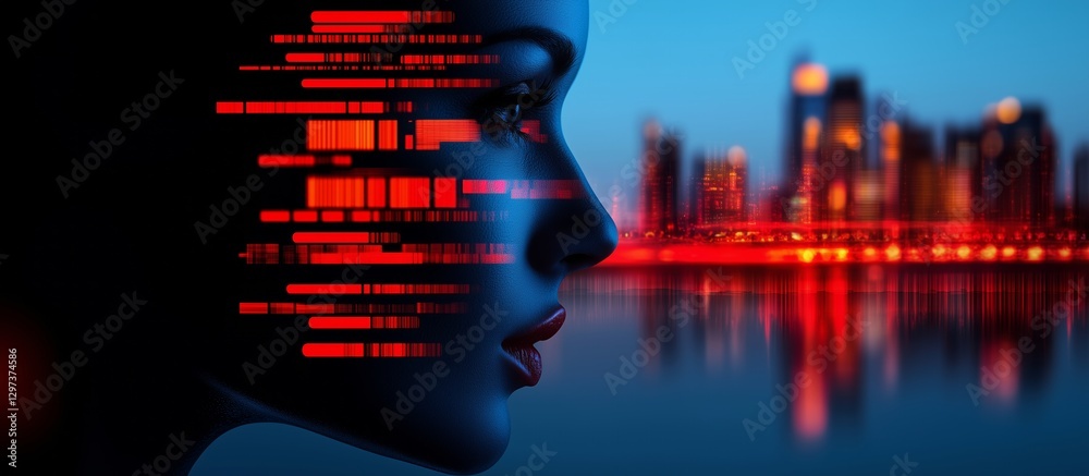 Artificial Intelligence and deep learning technology to analyze automated data showing a woman ...