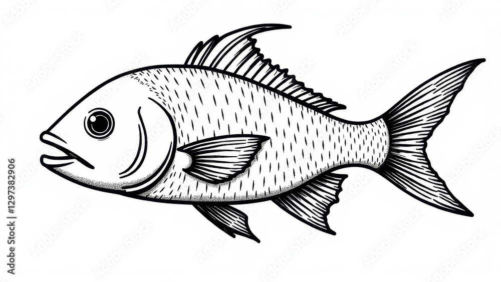 Coloring book pages fish illustration featuring a detailed fish with ...