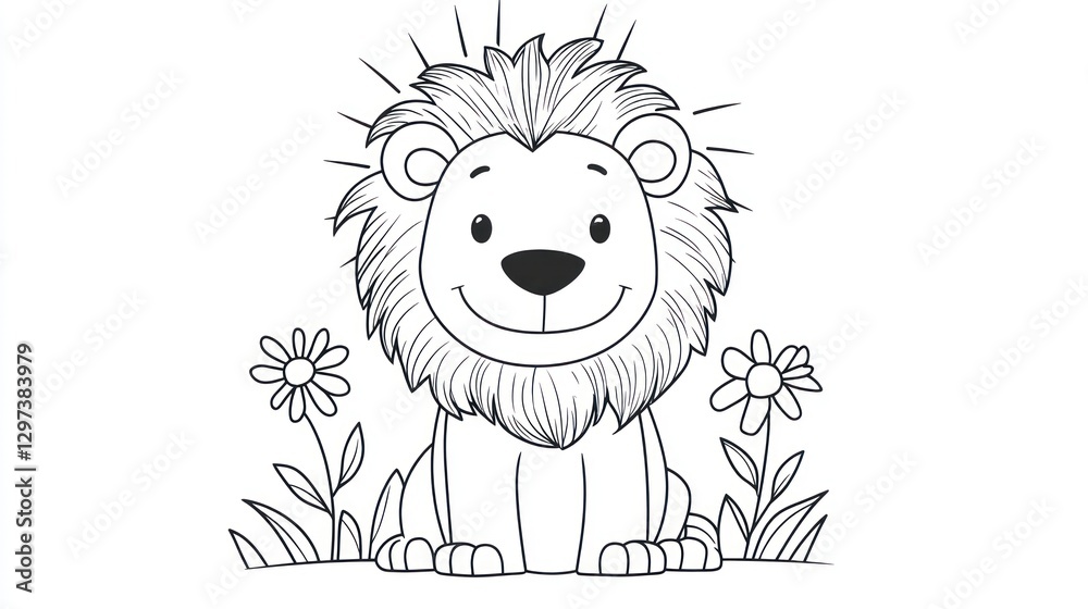 Cute cartoon lion coloring page, children's book illustration, simple ...
