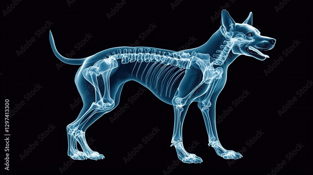 Detailed X Ray Photograph of Canine Skeletal Structure Displayed on ...