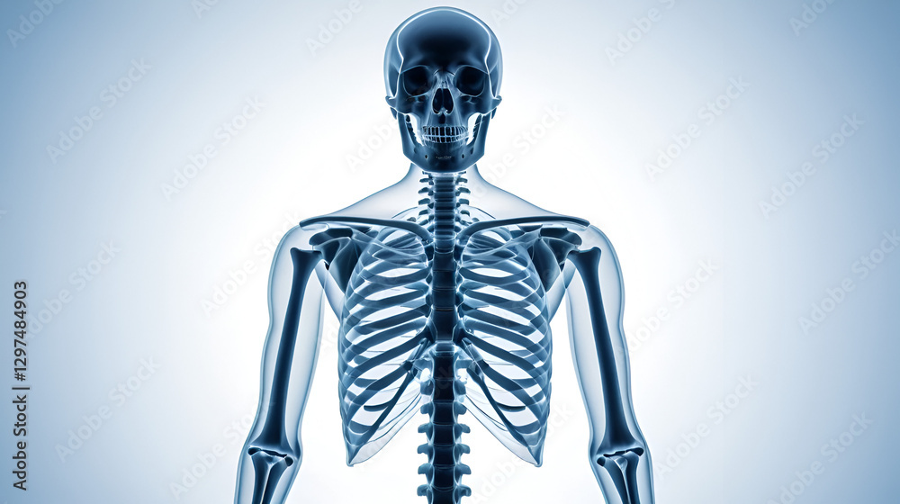 X-ray Image of Human Thoracic Skeleton Featuring Spinal Column and Rib ...