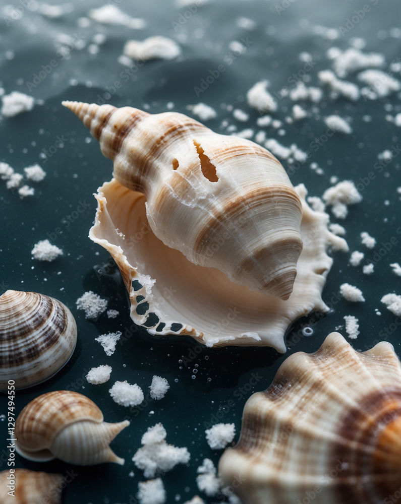 A close-up of a slowly dissolving seashell, affected by ocean ...
