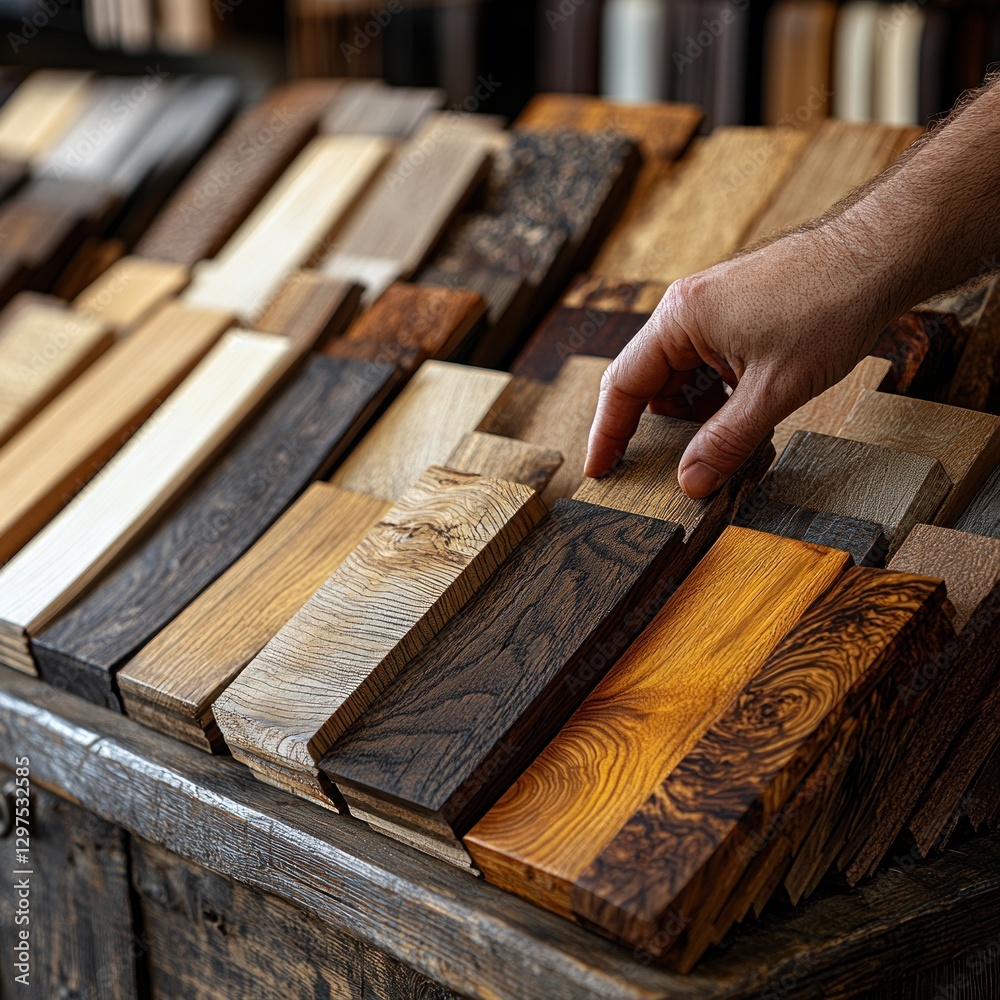 Hand Selecting Wood Samples for Interior Design and Furniture Finishing ...