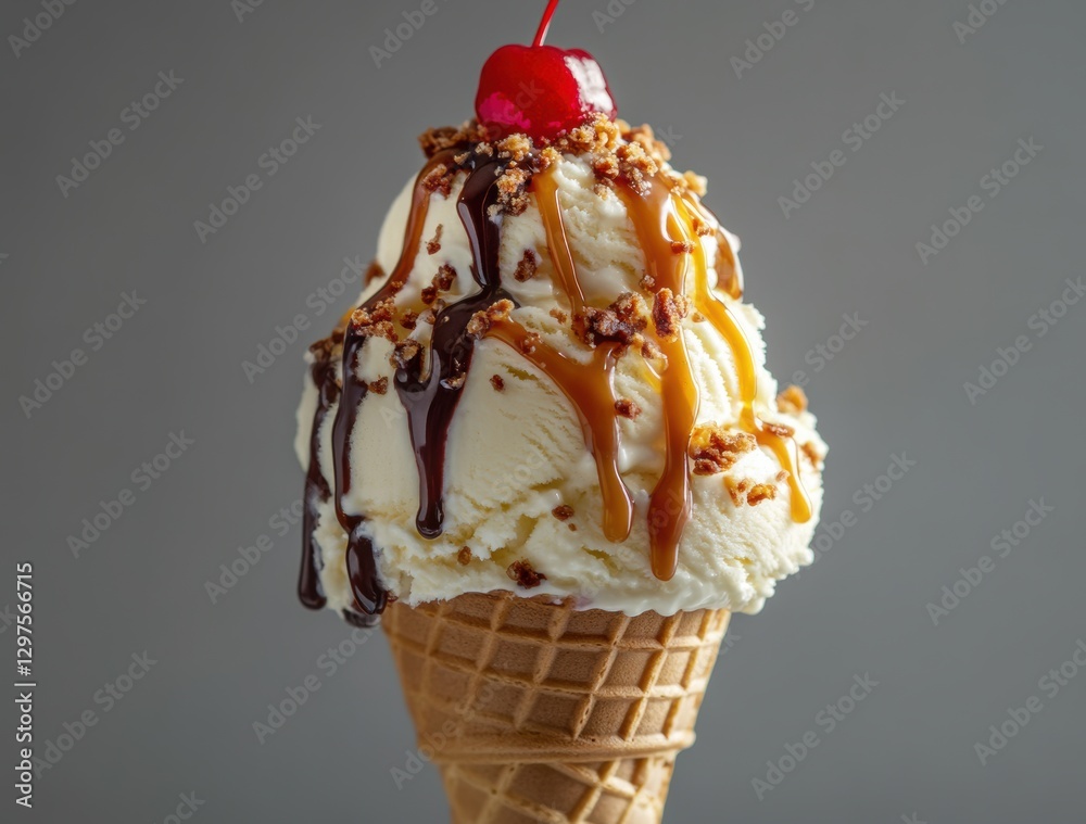 Decadent ice cream sundae with cherry dessert photography indoor ...