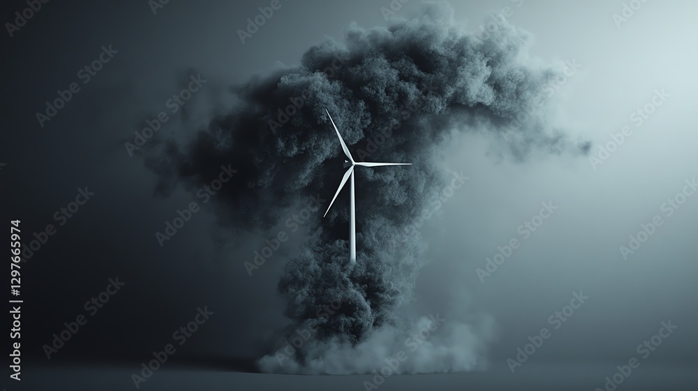 Coal vs wind turbine, fossil fuels vs renewable energy, symbolic visual ...