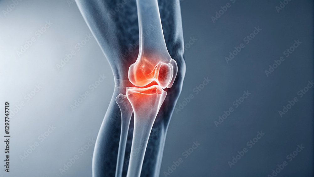 Knee Joint Treatment, X ray illustration of knee joint with highlighted ...