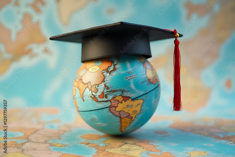 Graduated study abroad international Conceptual, Graduation hat on top ...