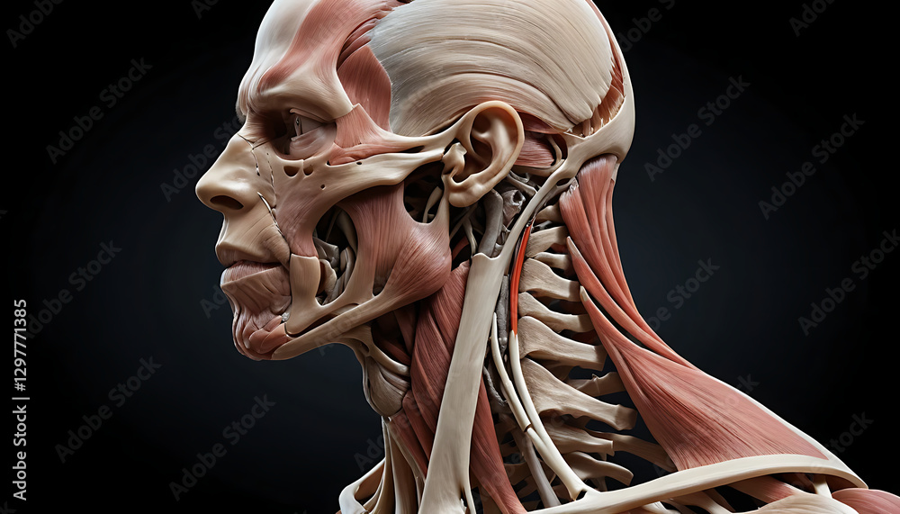 Human Head and Neck Muscle Anatomy 3D Model Stock Illustration | Adobe ...