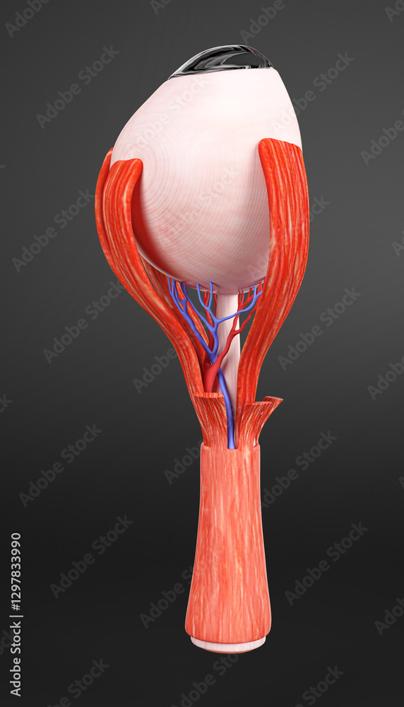 3D Cross-section of the human eye showing internal anatomy, including ...