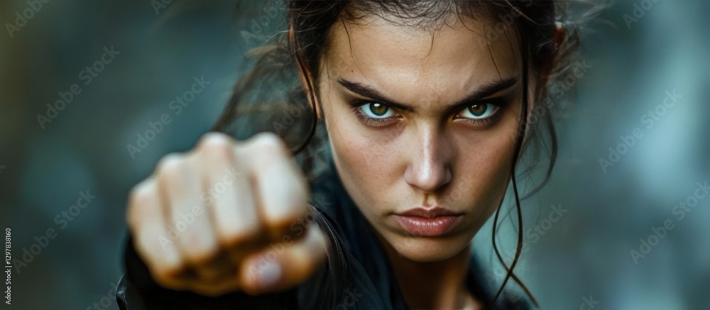 Fists up and eyes locked: mastering self-defense techniques. Stock ...