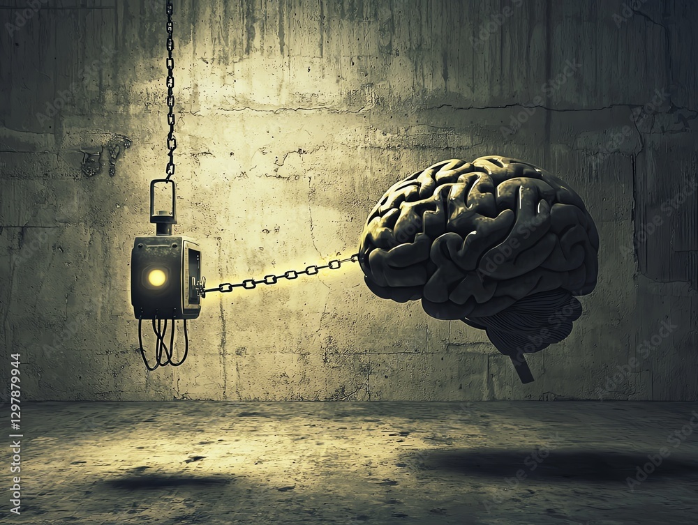 A stylized brain connected to a lie detector machine, processing ...