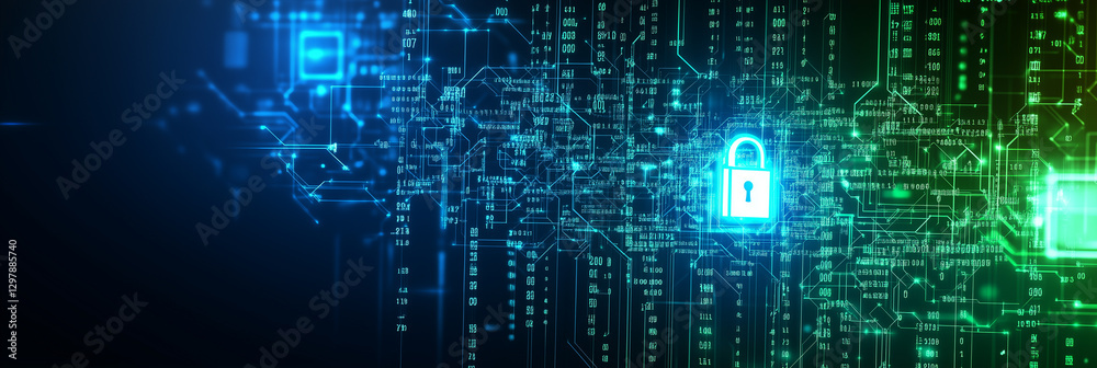 A cybersecurity-themed LinkedIn background banner featuring a glowing ...