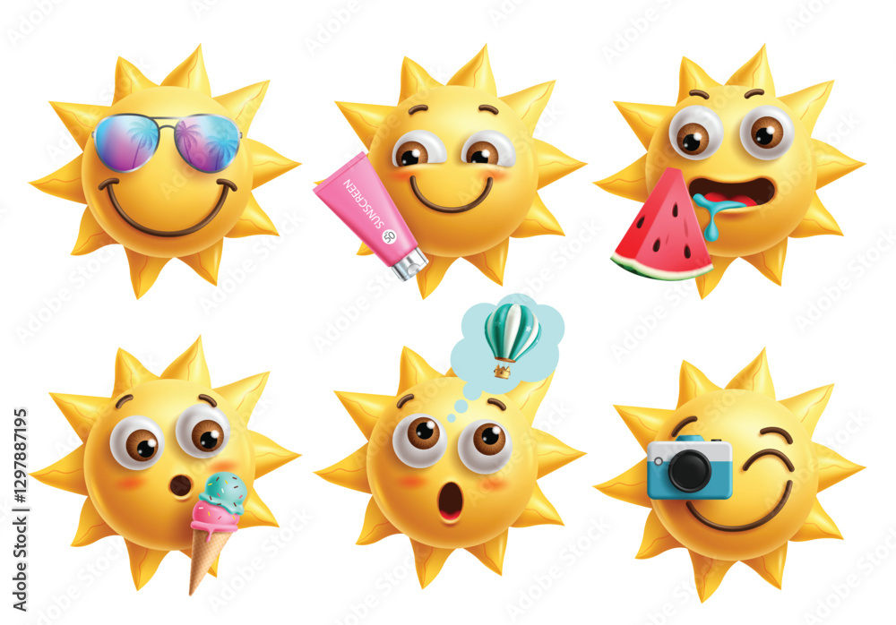 Sun characters emoji clipart set. Summer emojis face clip art ...