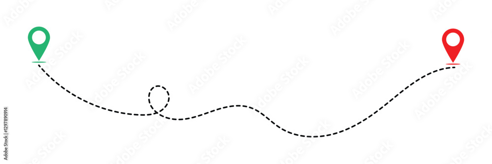 Dotted path line with red points. Travel concept with path way. Vector ...