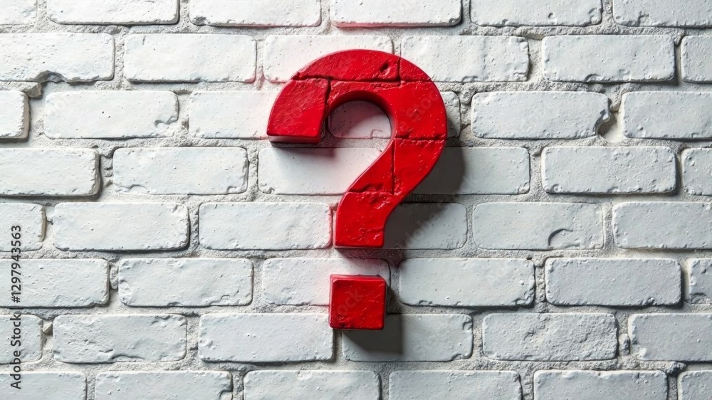 red question mark on white brick wall. Stock Photo | Adobe Stock