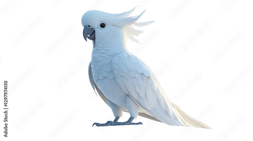 A majestic white cockatoo, a symbol of grace and freedom, stands ...