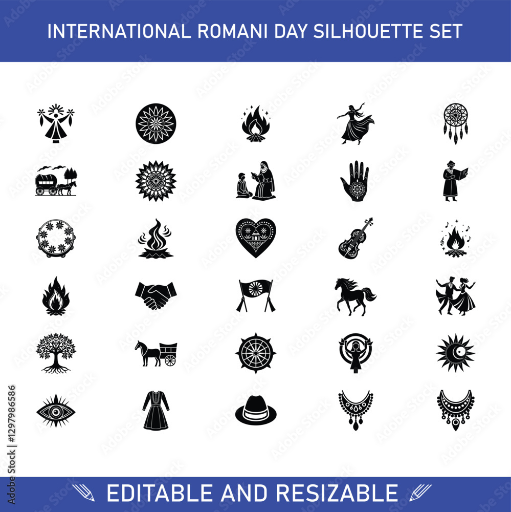 International Romani Day Silhouette Icons, Culture, Heritage ...
