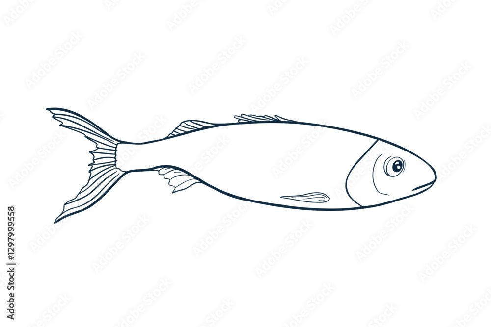 Sardine monochrome vector illustration hand drawn. Herring black white ...