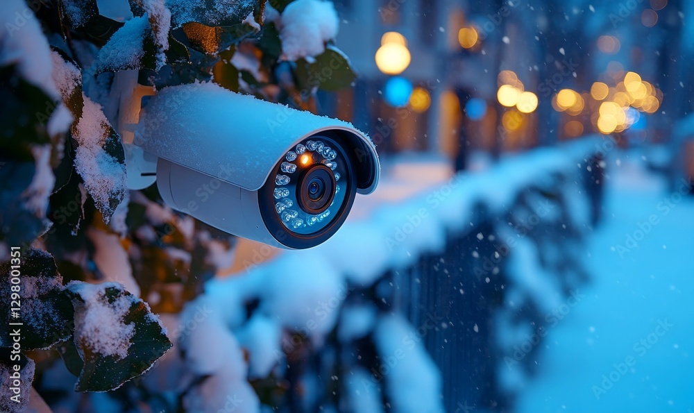 Winter Security Camera Snow Night City Surveillance Technology CCTV ...