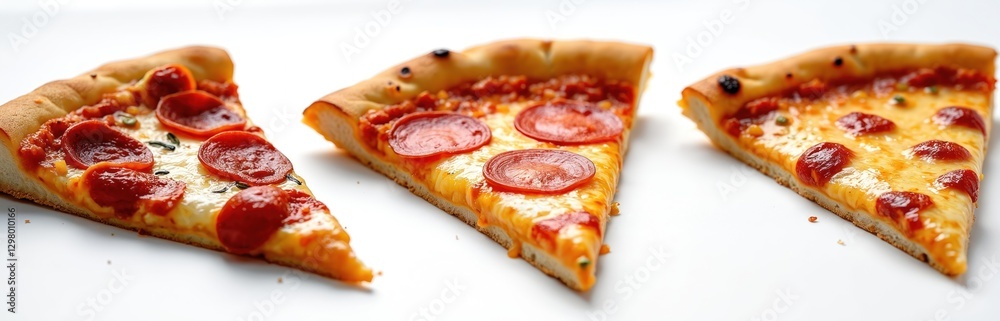 Three pizza slices with pepperoni, cheese on transparent background ...
