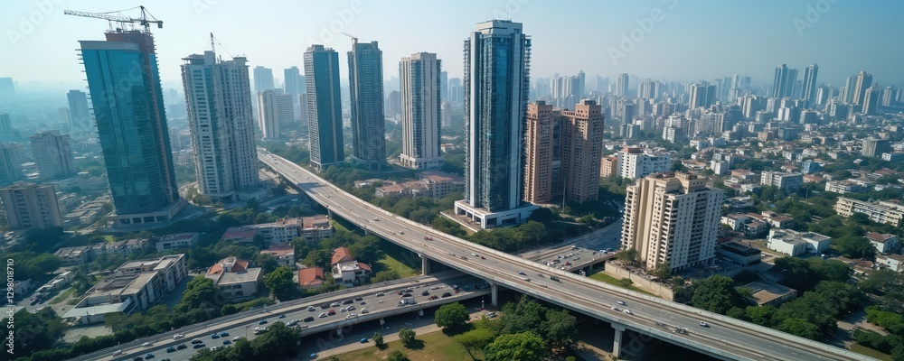 Aerial view of Hyderabad cityscape, hub in India. Modern tall buildings ...