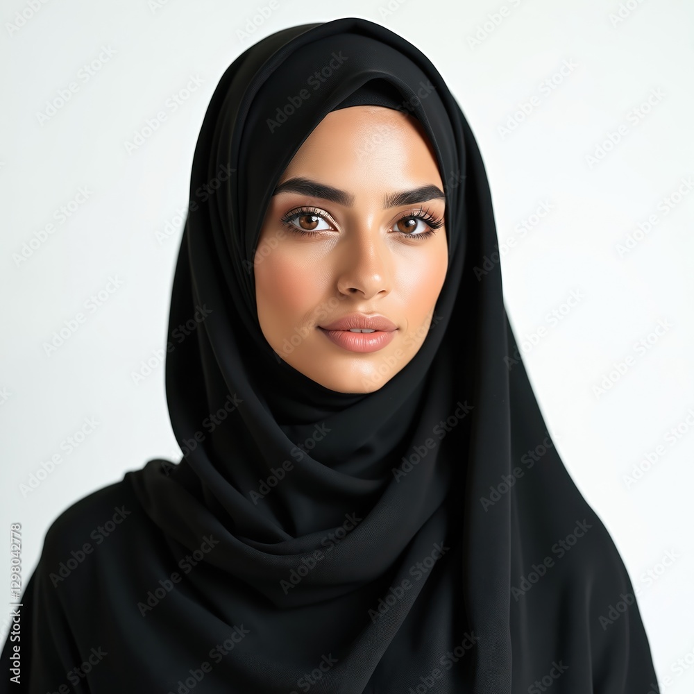 Portrait of beautiful muslim woman in hijab looking at camera. Arab ...