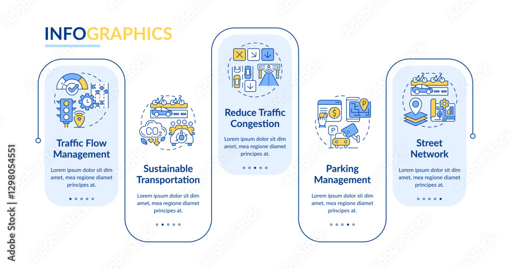 Benefits of traffic management rectangle infographic vector. Transport flow regulation system ...