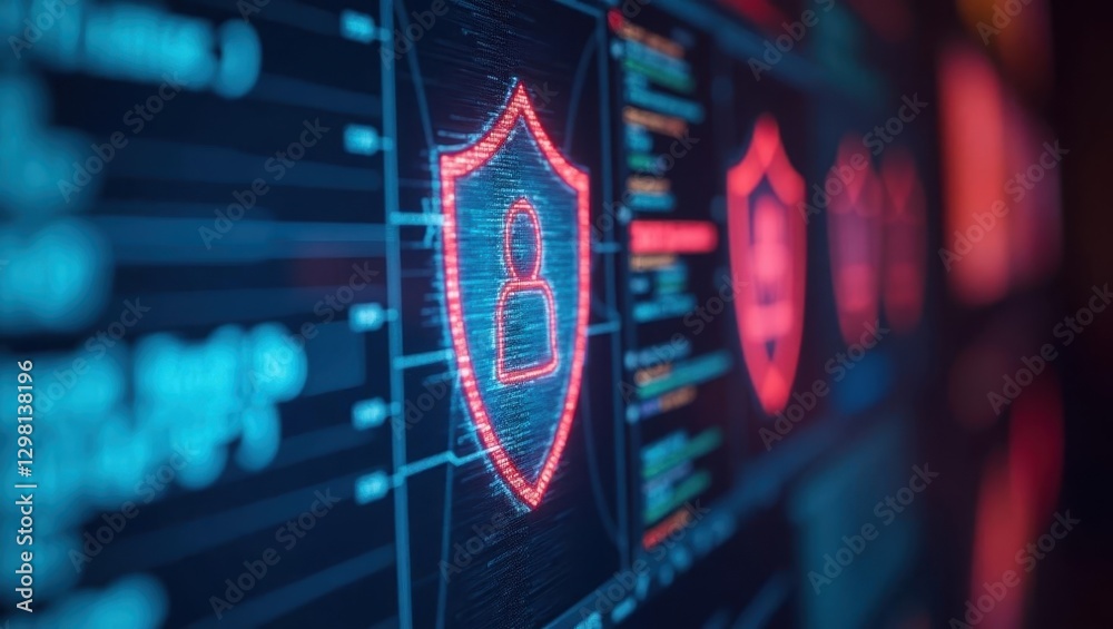 Antidetect Browser. Red and blue shield symbol is displayed on computer ...