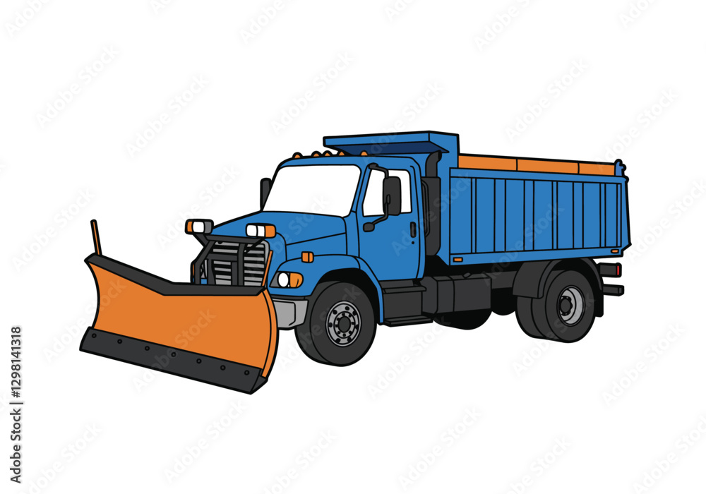 Clip art snow plow truck. Blue truck with an orange snow plow attached ...