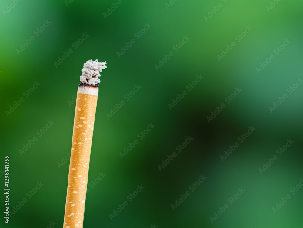 Stock-Foto „Burnt cigarette with ashes at the tip against blurred green ...
