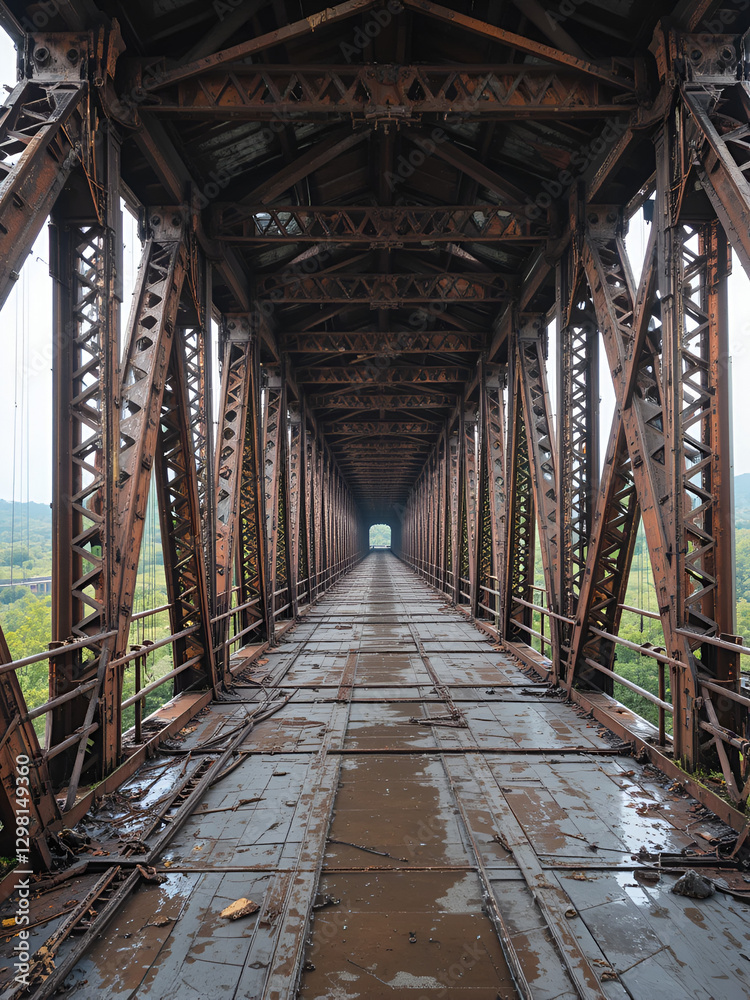 Iron bridge with rust, corrosion, cracks, and weakening structure due ...