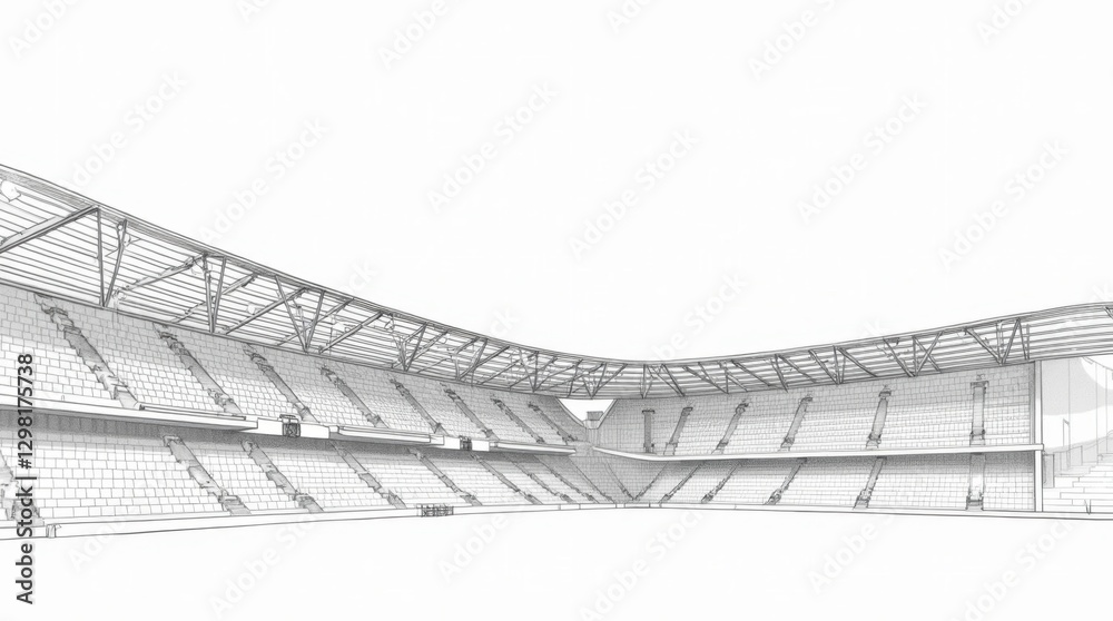 Fine Line Drawing of Santiago Bernabéu Stadium with Curved Architecture ...