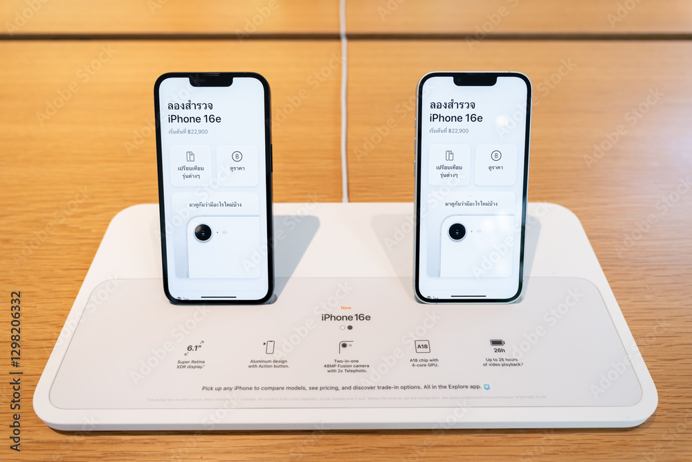 Ilustración de Stock Bangkok Thailand FEB 28 2025: Apple launch new smartphone iPhone 16e ...