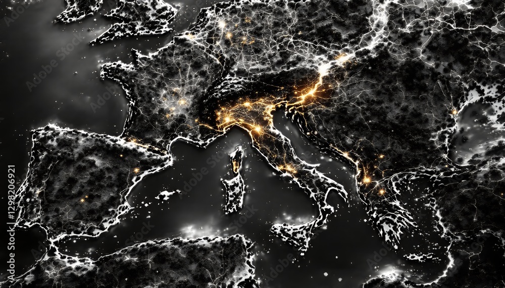 Foto de Stock Europe Night View with City Lights on Earth Map Texture ...