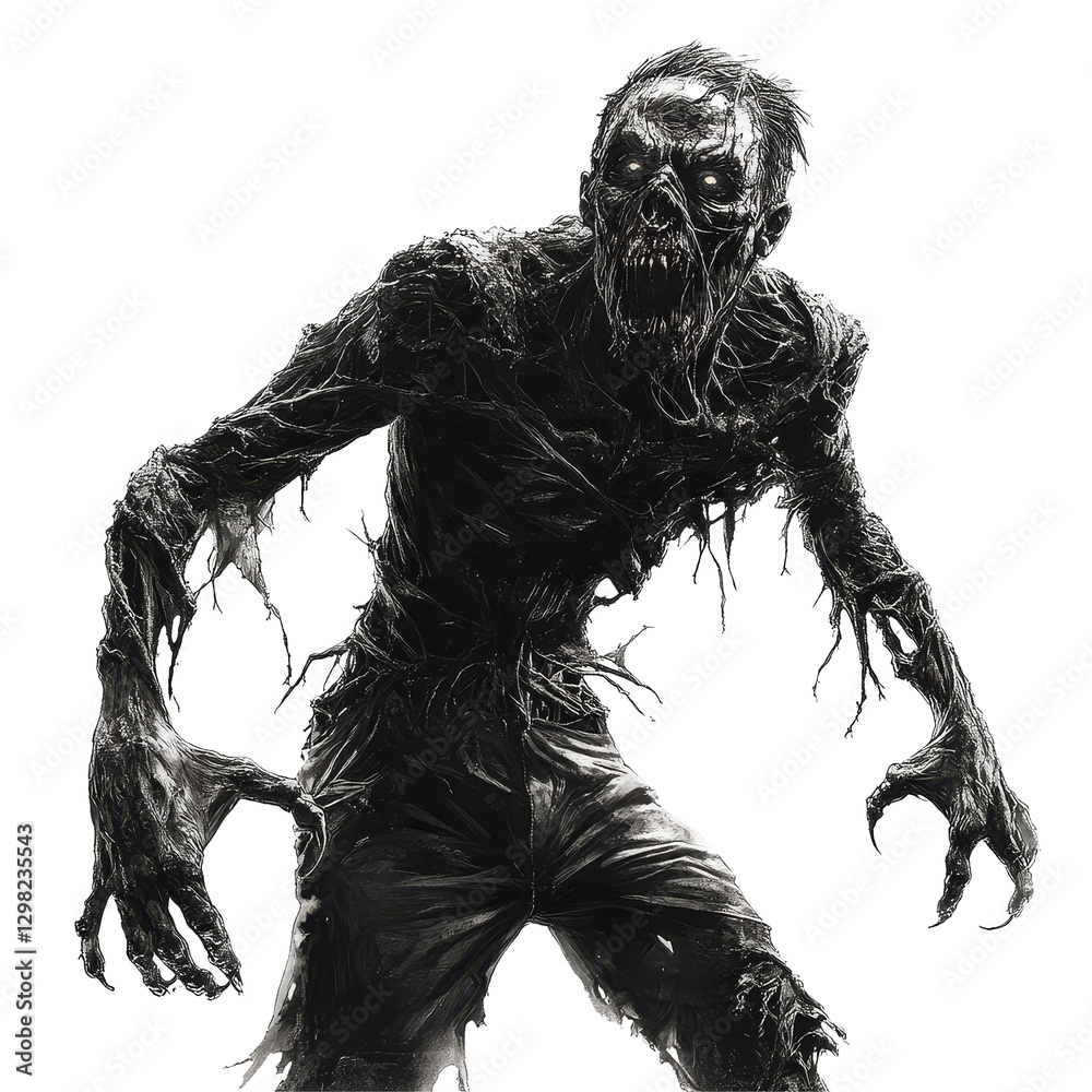 Creepy zombie creature emerges from the shadows, showcasing terrifying ...
