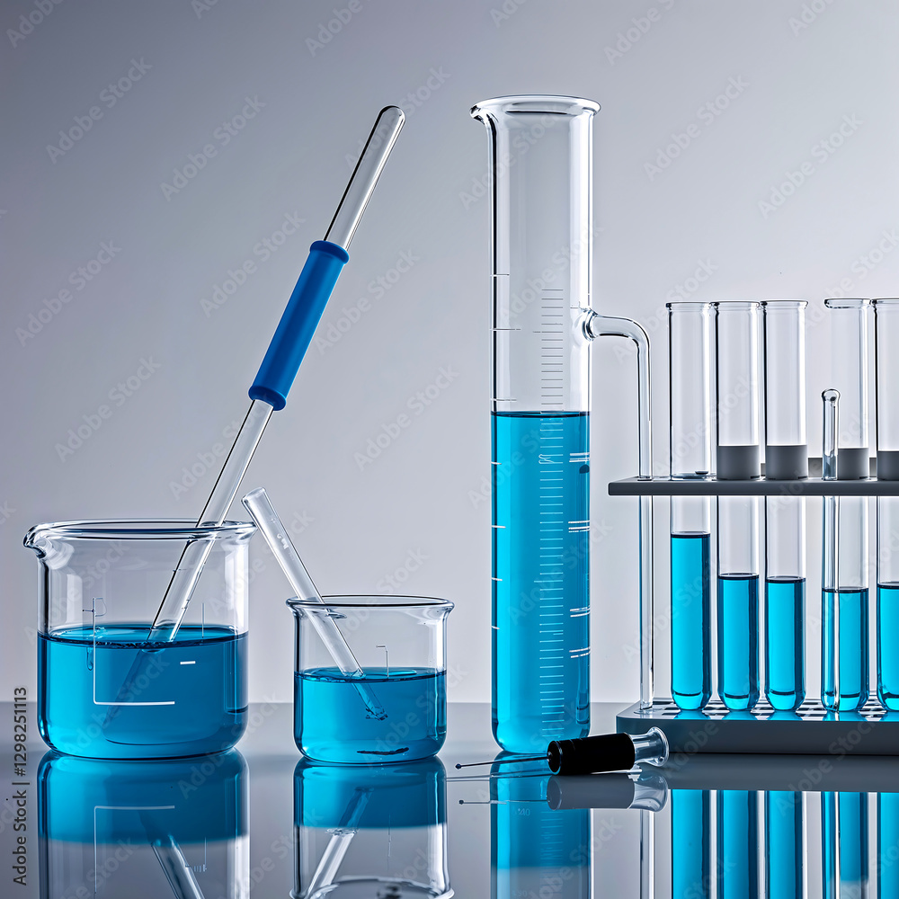 Minimalist Laboratory Setting with Three Glass Beakers of Varying Sizes ...