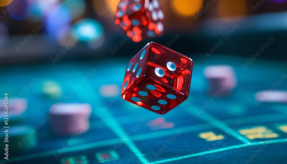 Dice rolling on a craps table with vivid colors and detailed textures ...