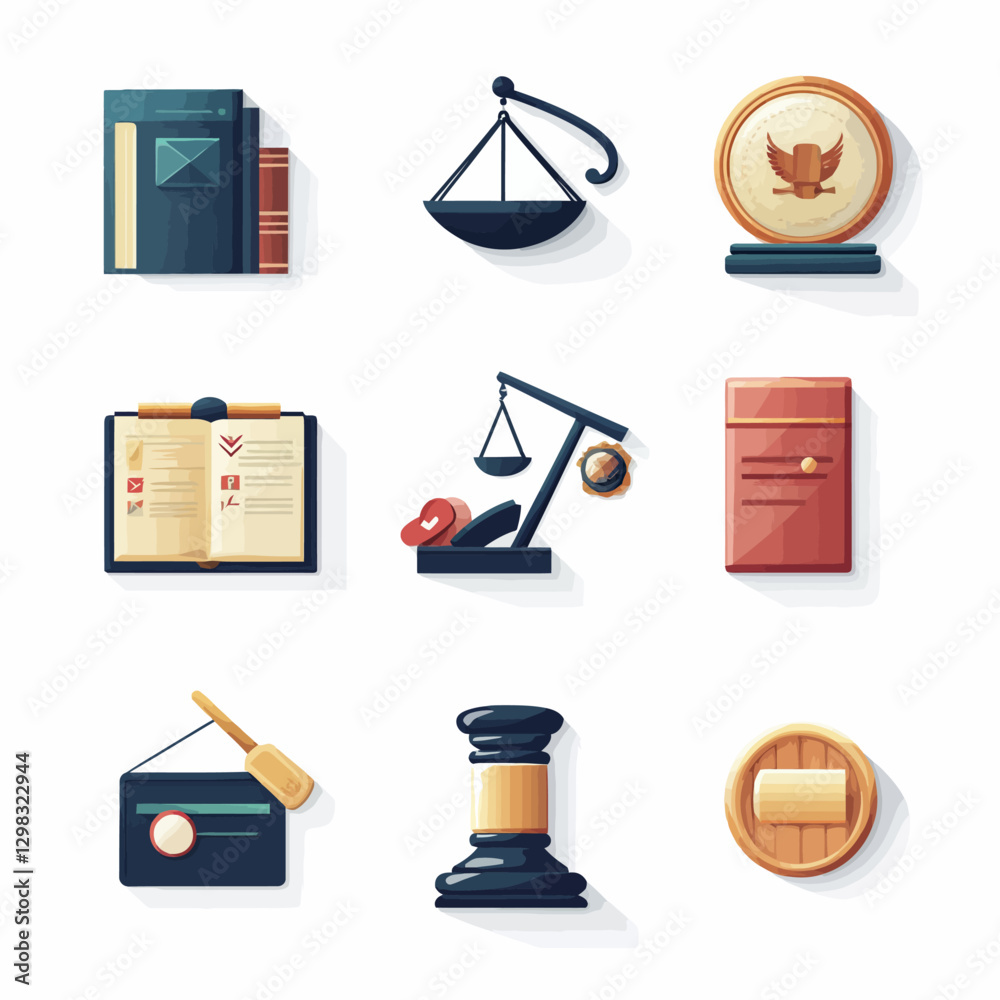 Legal Illustration Set: Justice Balance, Gavel, Documents, and Law ...