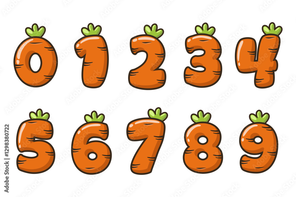 Cute carrot numbers. Cartoon of numbers with a vegetable concept ...