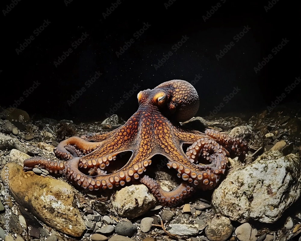 Octopus displaying unique behavior in underwater environment close-up ...