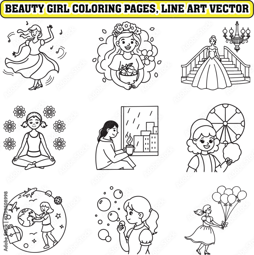 Beauty girl coloring pages, bold and easy coloring page, line art ...