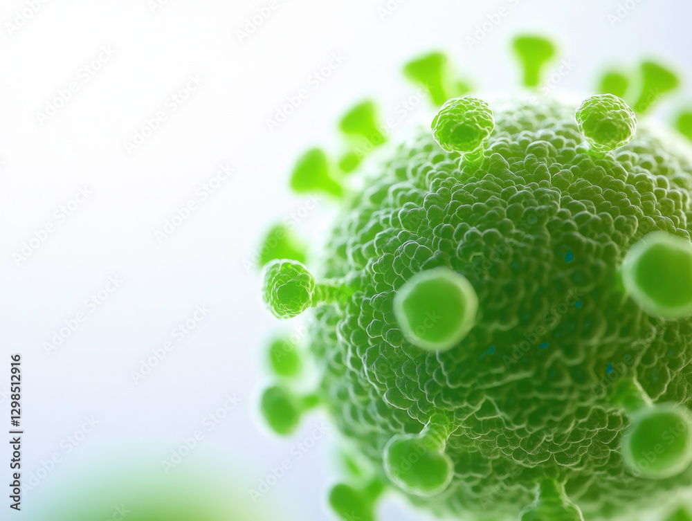 Microscopic view of green virus, showcasing its intricate structure and ...
