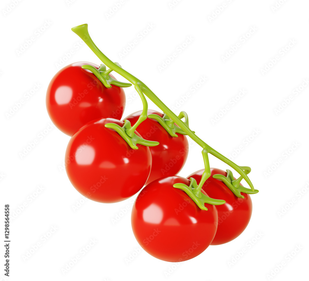 3d tomato cherry on branch png render icon. Red tomatoes with green stalk isolated on ...