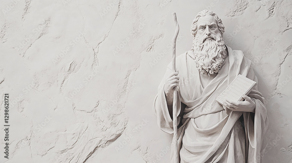 A contemporary 3D image of Moses, painted in gold to symbolize divinity ...