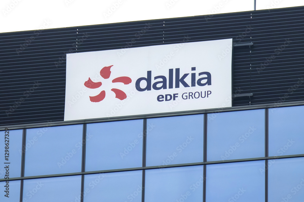 Dalkia logo on a wall. Dalkia is an energy service company, subsidiary ...