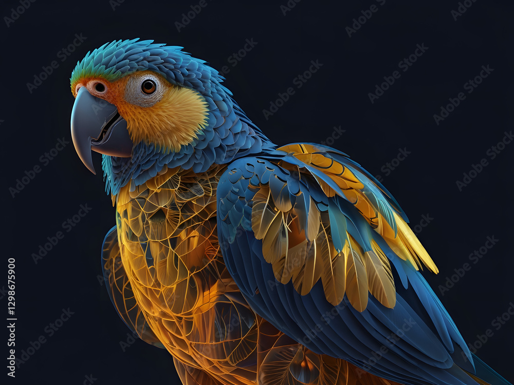 X-ray style illustration of a parrot, transparent body revealing ...