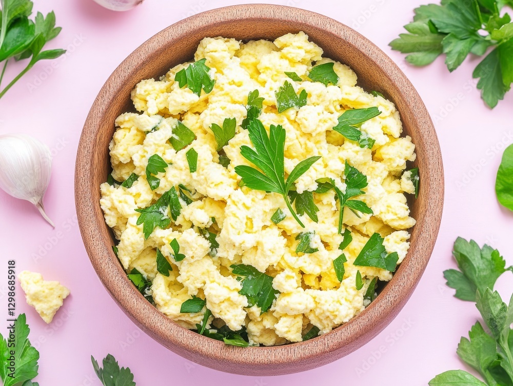 Vivid 3D render of scrambled eggs in a flat design from a worm's-eye ...